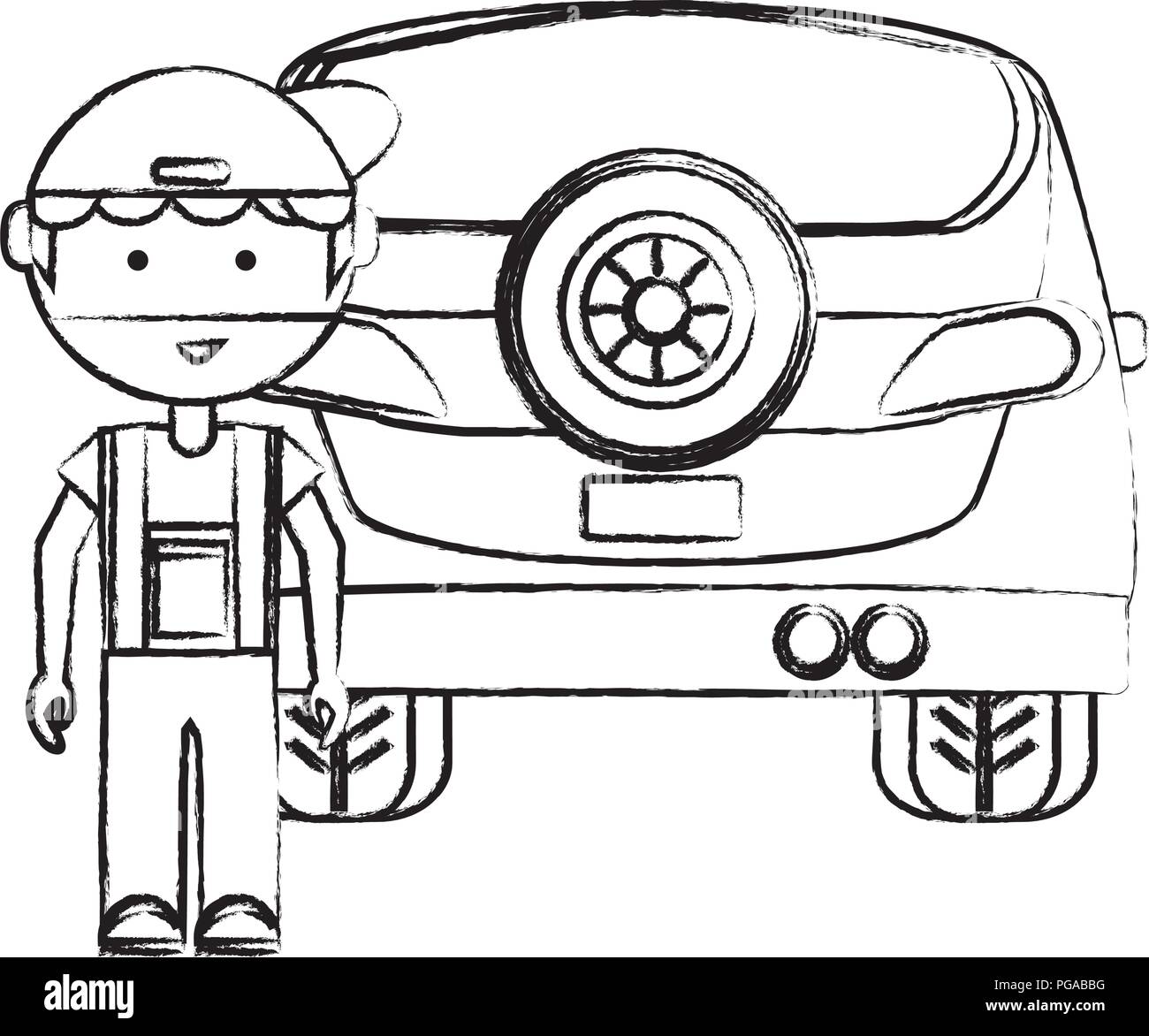 cartoon mechanic and car over white background, vector illustration ...