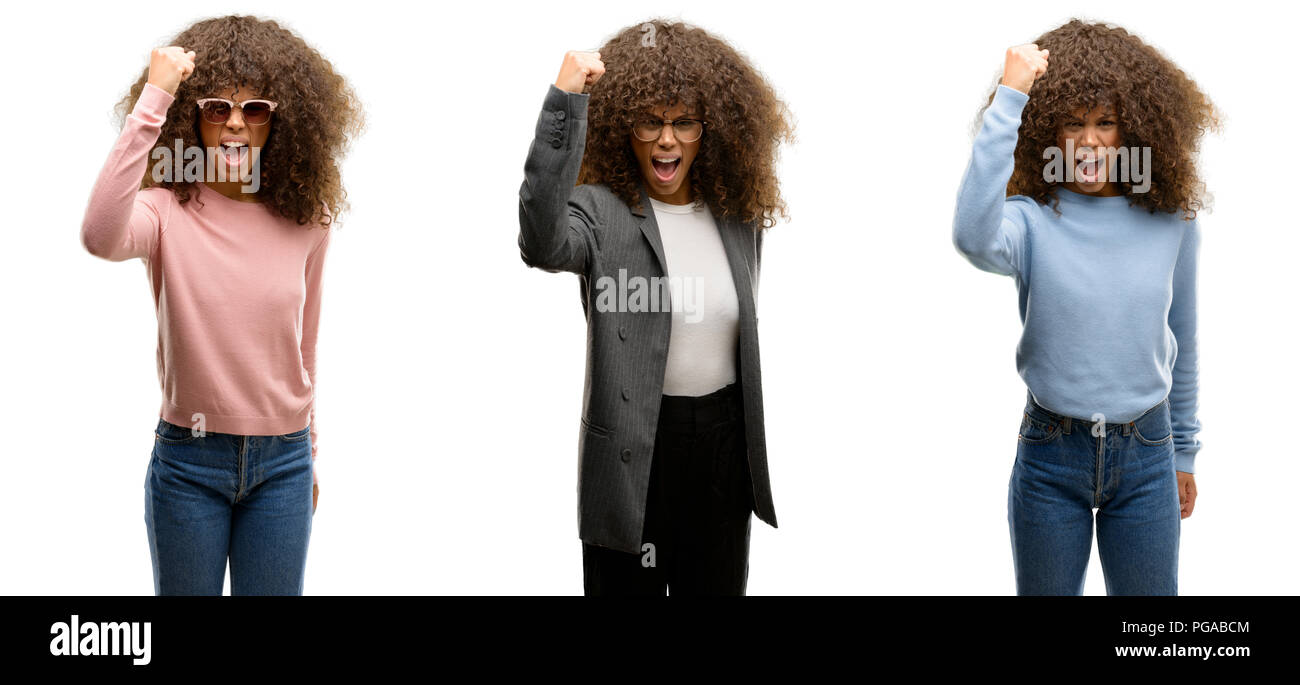 African american young woman wearing different outfits angry and mad ...