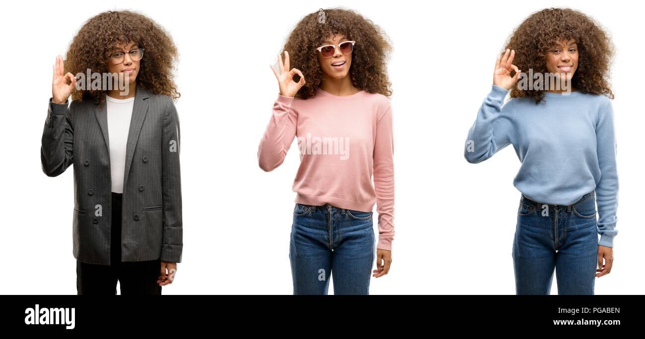 African american young woman wearing different outfits smiling positive ...