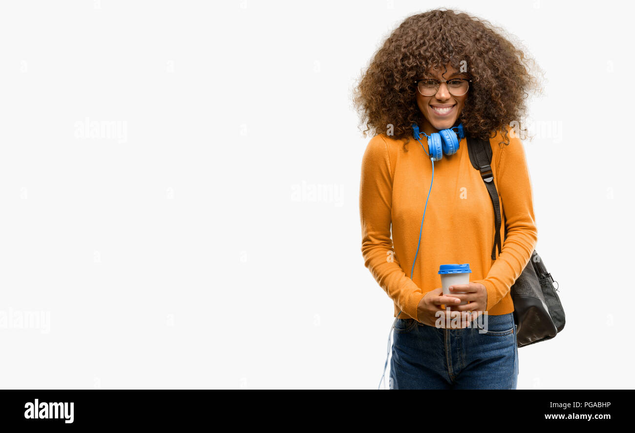 African american student woman thinking and looking up expressing doubt ...