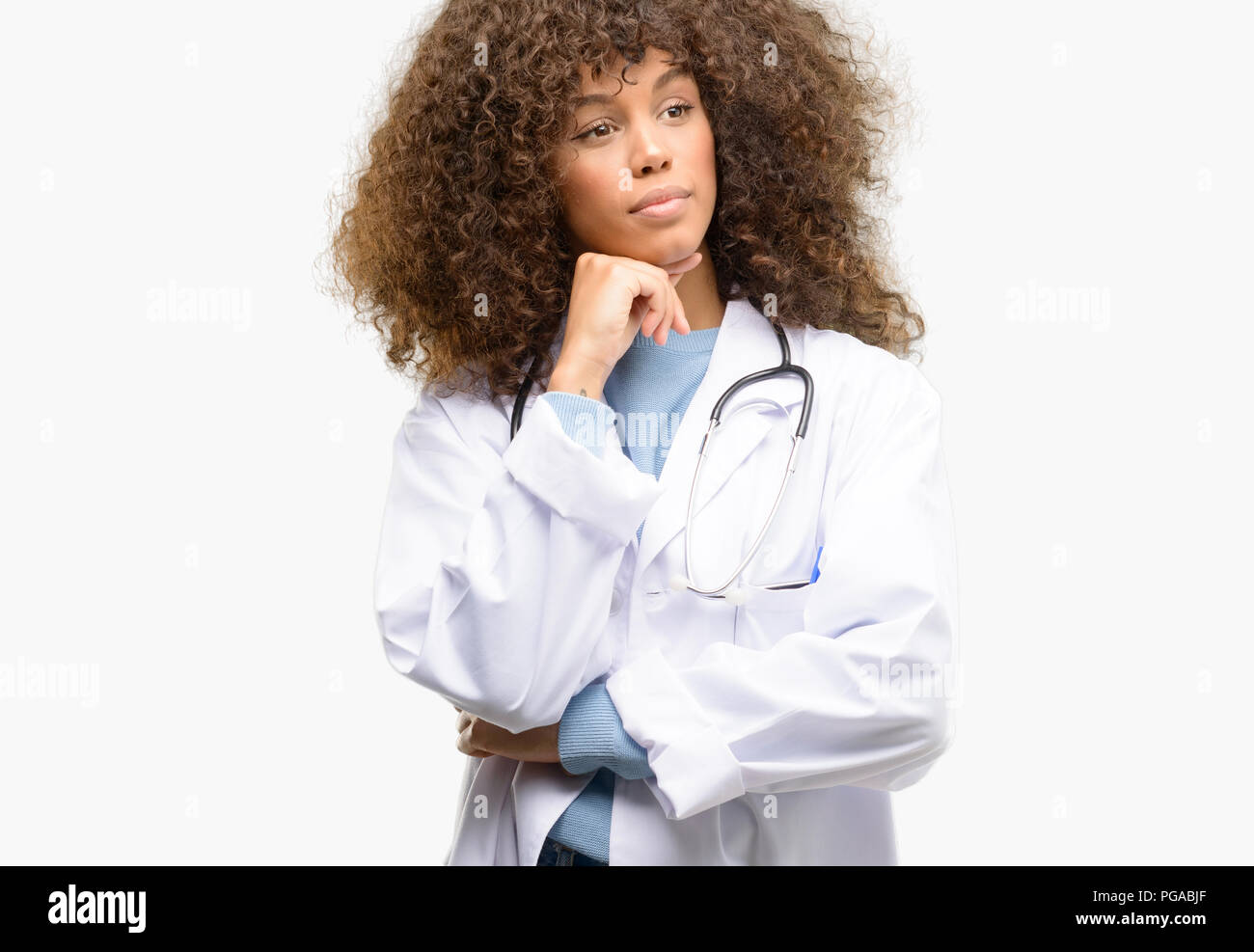 African american doctor woman, medical professional working thinking ...