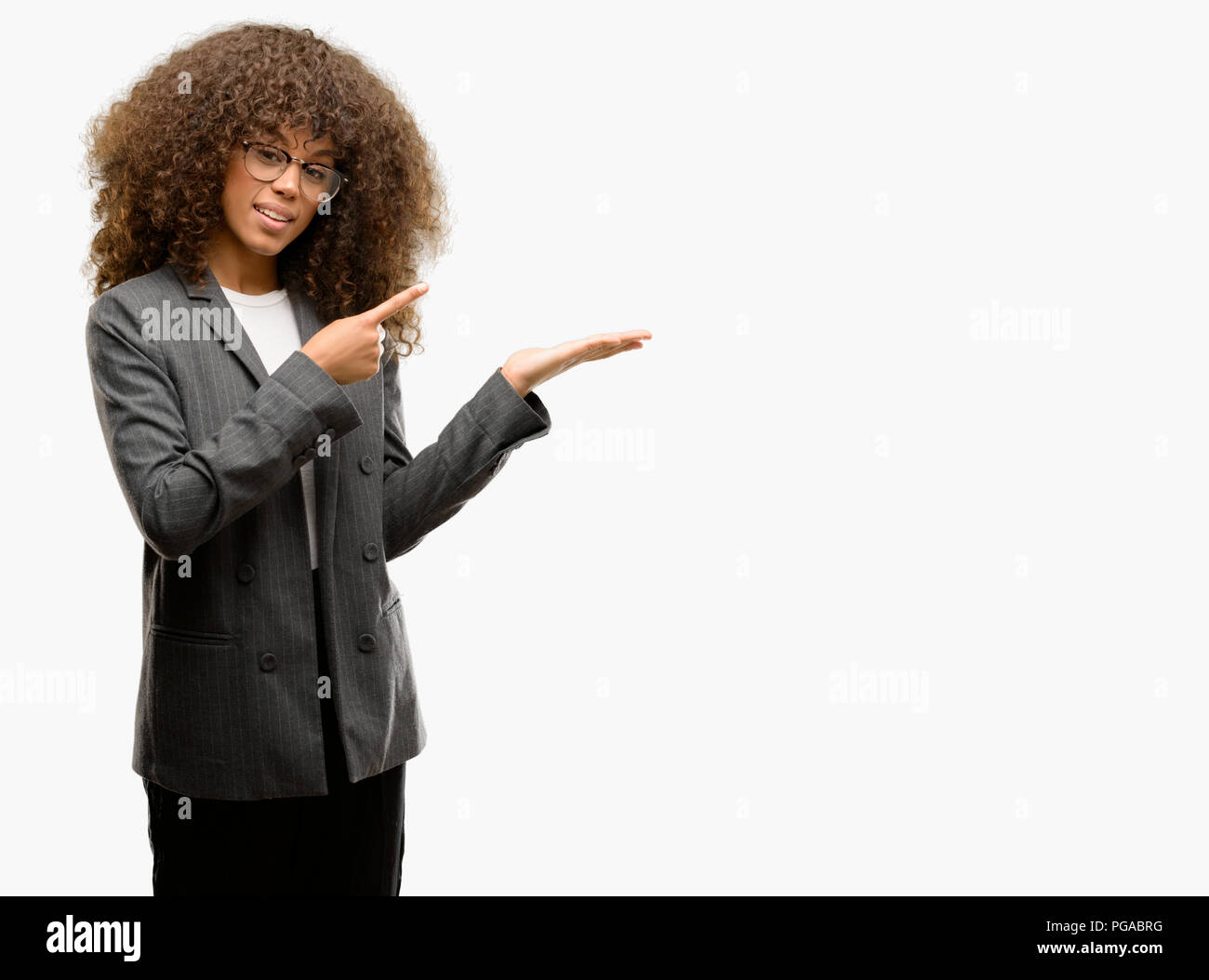 Woman curly hair glasses hand Cut Out Stock Images & Pictures - Alamy