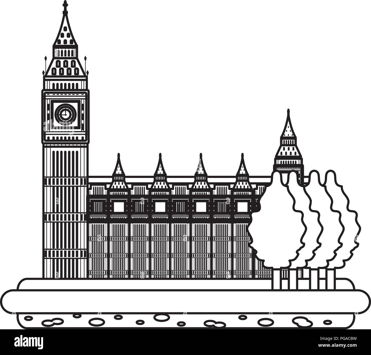 line london clock tower with trees landscape Stock Vector Image & Art ...