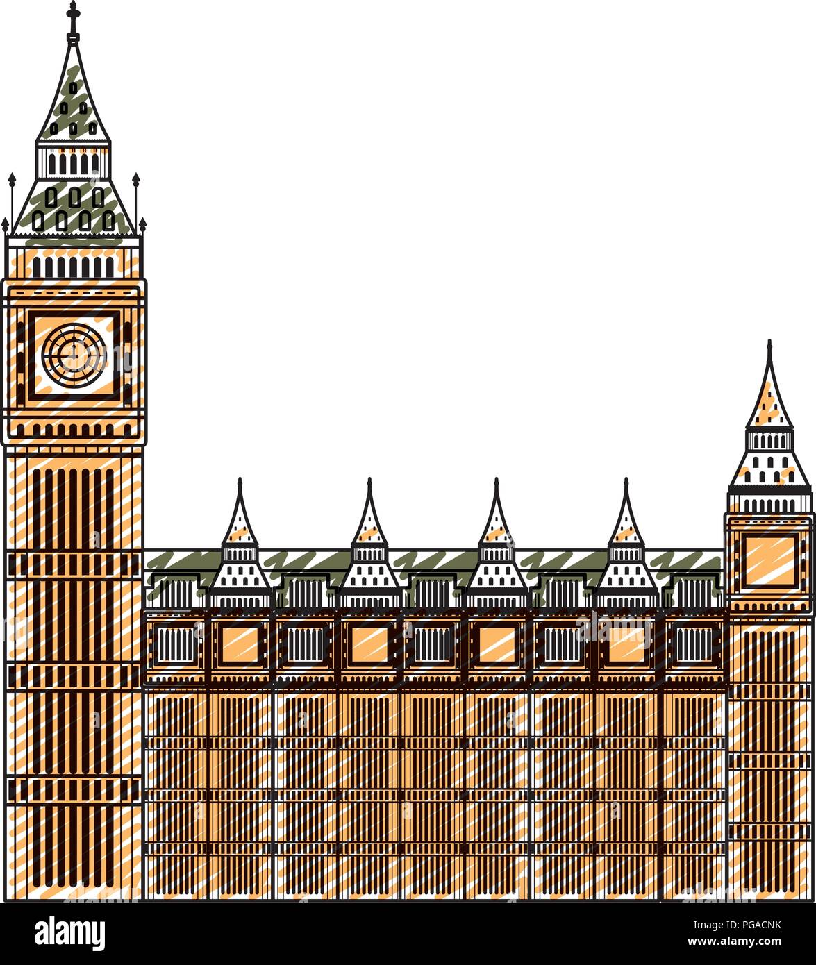 doodle london clock tower medieval architecture Stock Vector Image ...