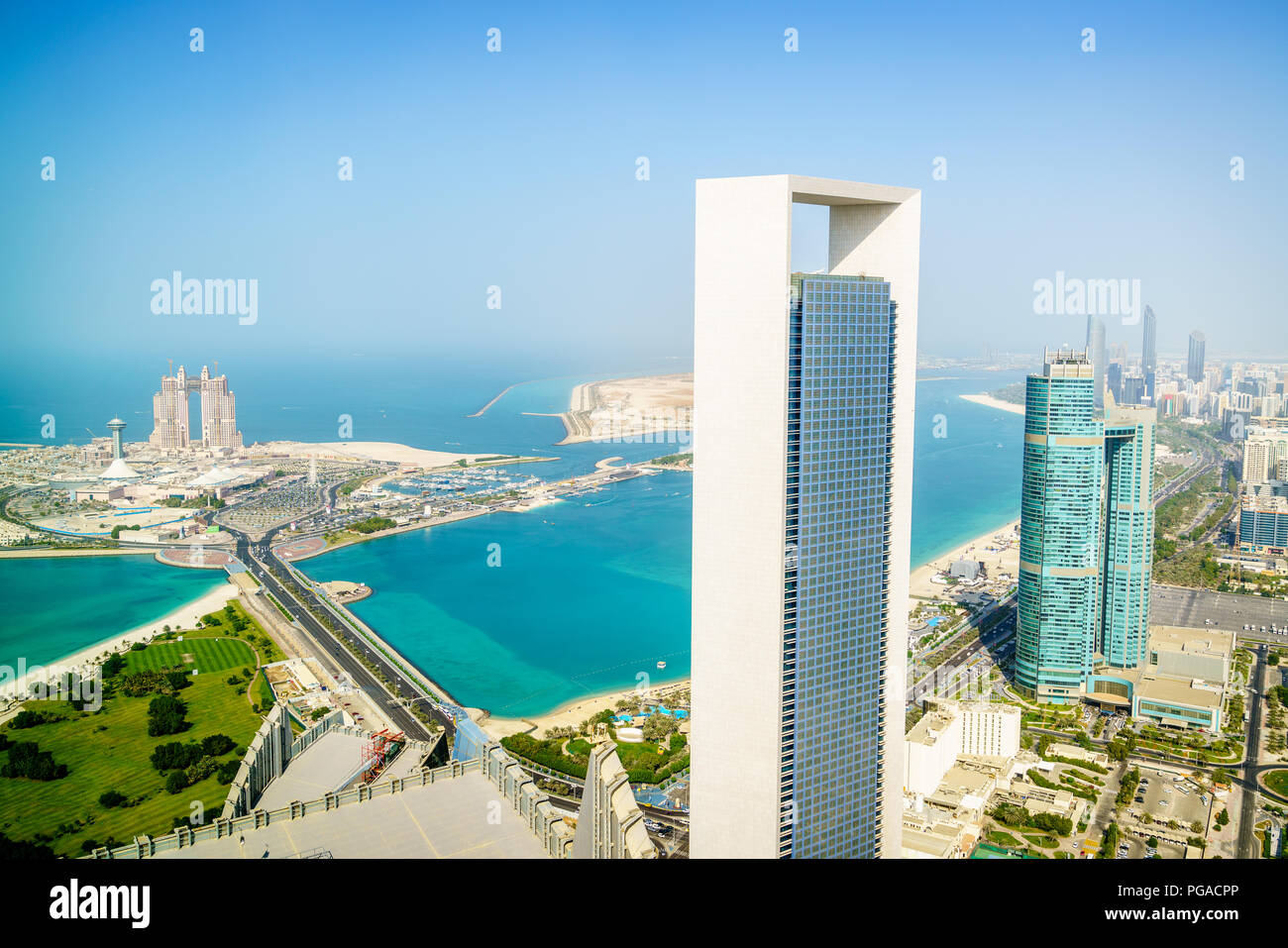 Aerial view of Corniche and downtown area of Abu Dhabi, UAE Stock Photo ...