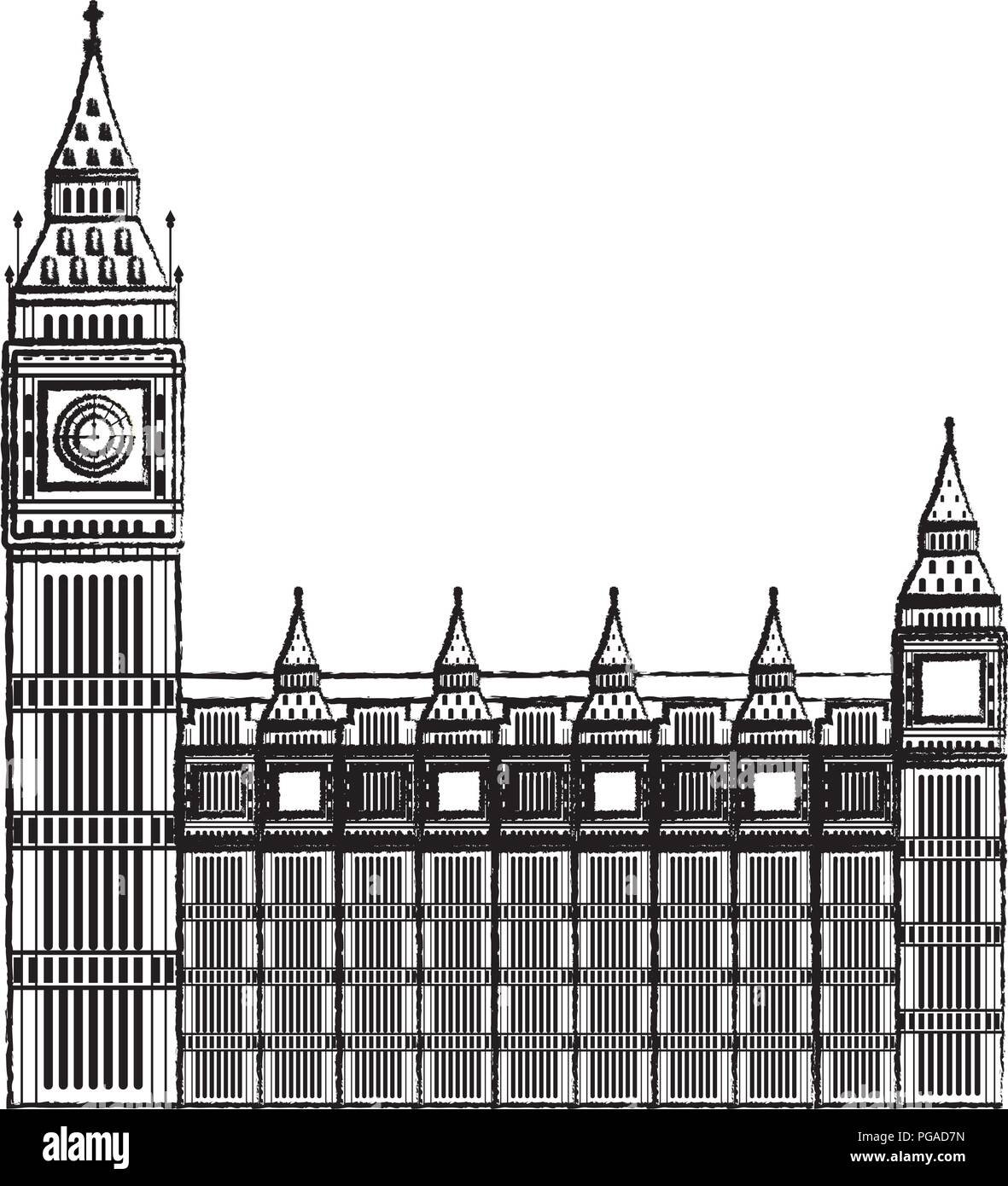 grunge london clock tower medieval architecture Stock Vector Image ...