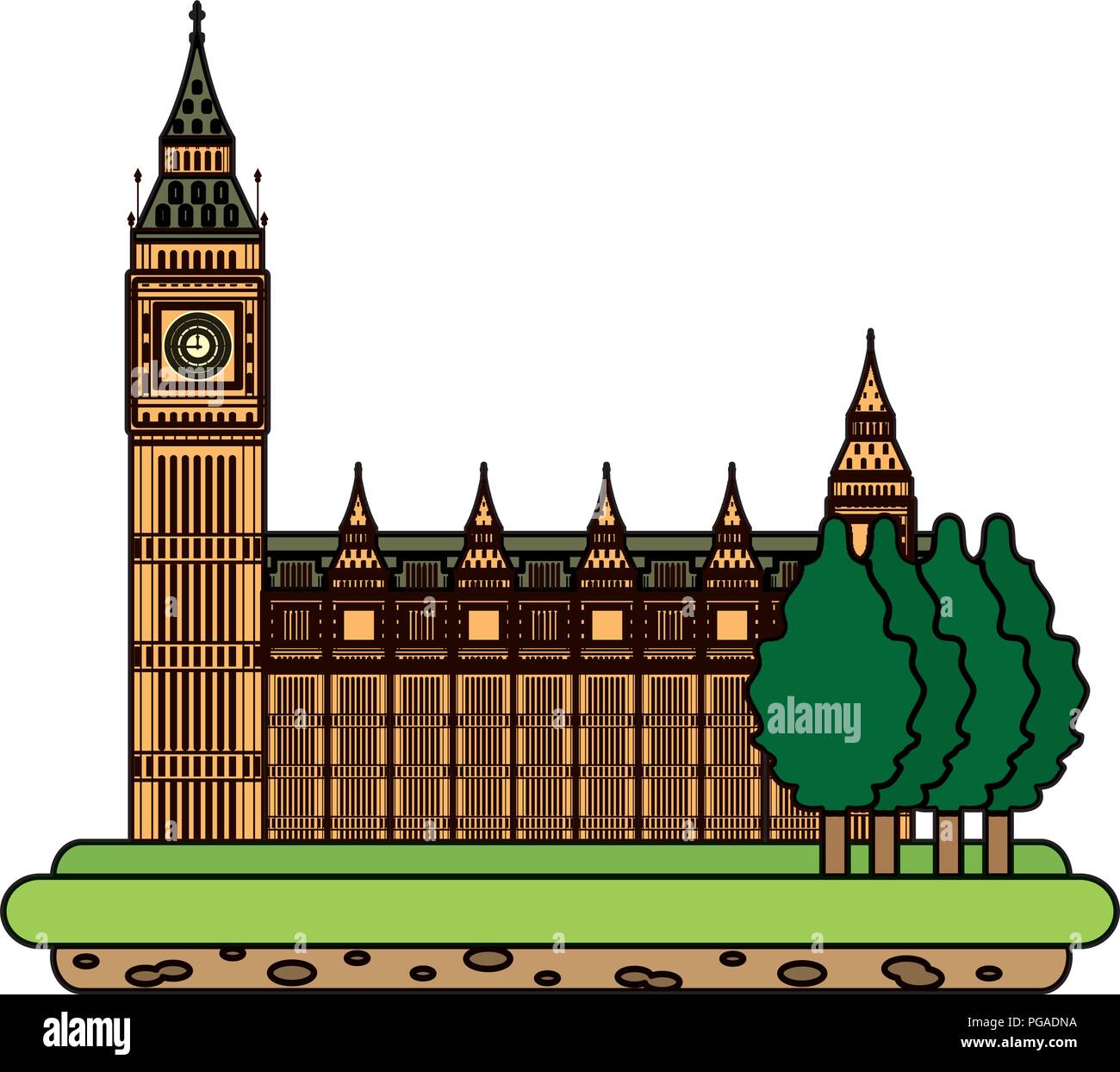 color london clock tower with trees landscape Stock Vector Image & Art ...