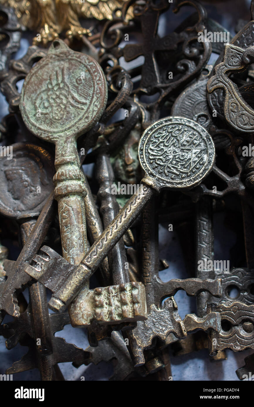 Retro styled color decorativel key made of metal Stock Photo - Alamy