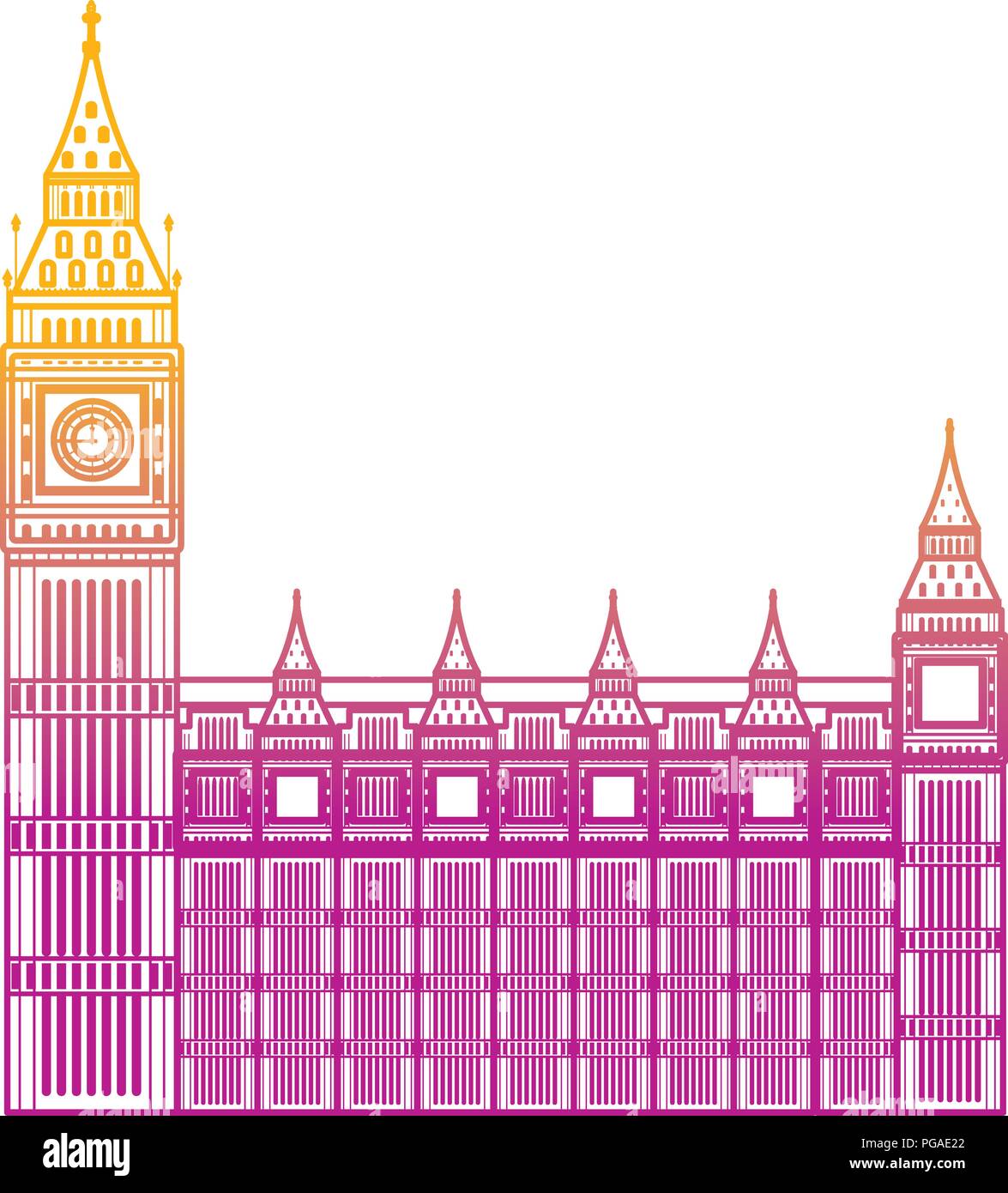 degraded line london clock tower medieval architecture Stock Vector ...