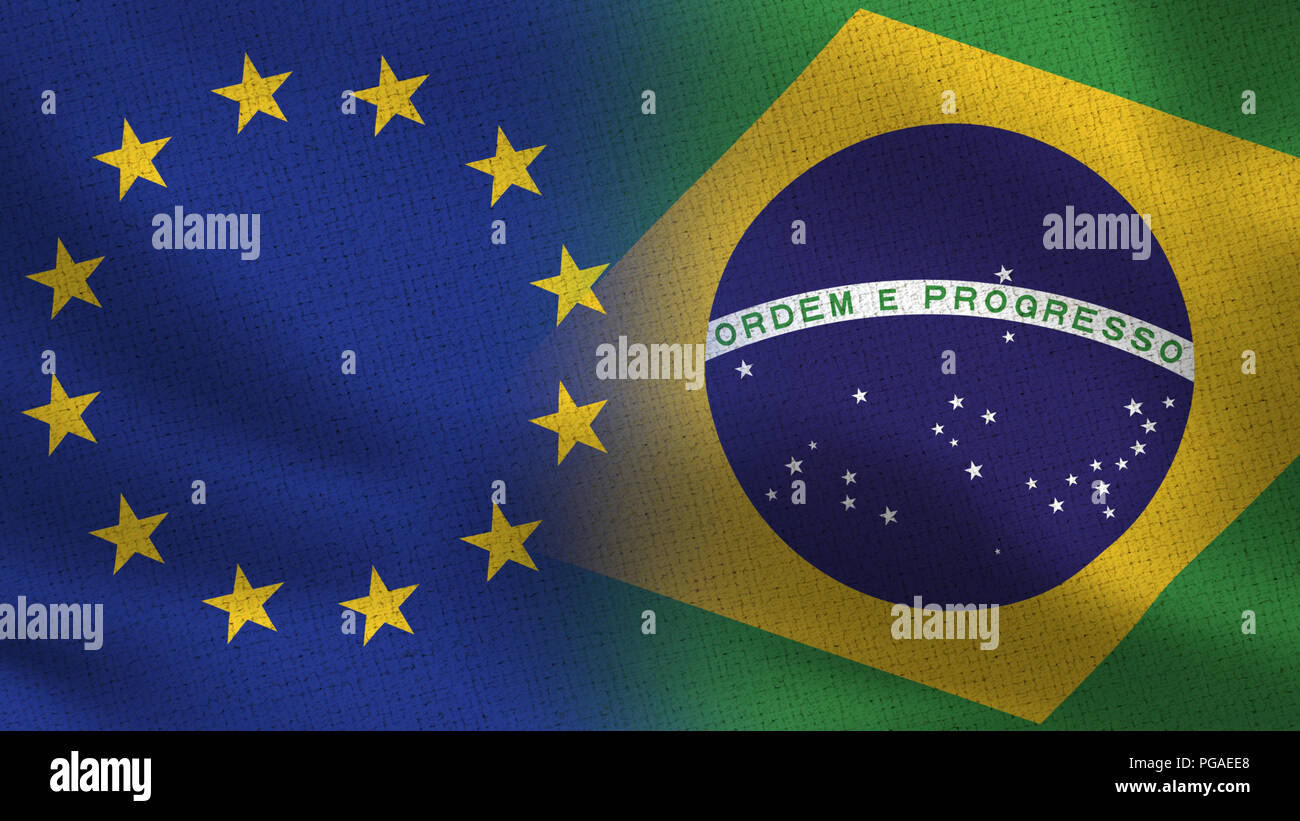 European Union and Brasil Flags - Two Flags Together - EU Stock Photo ...