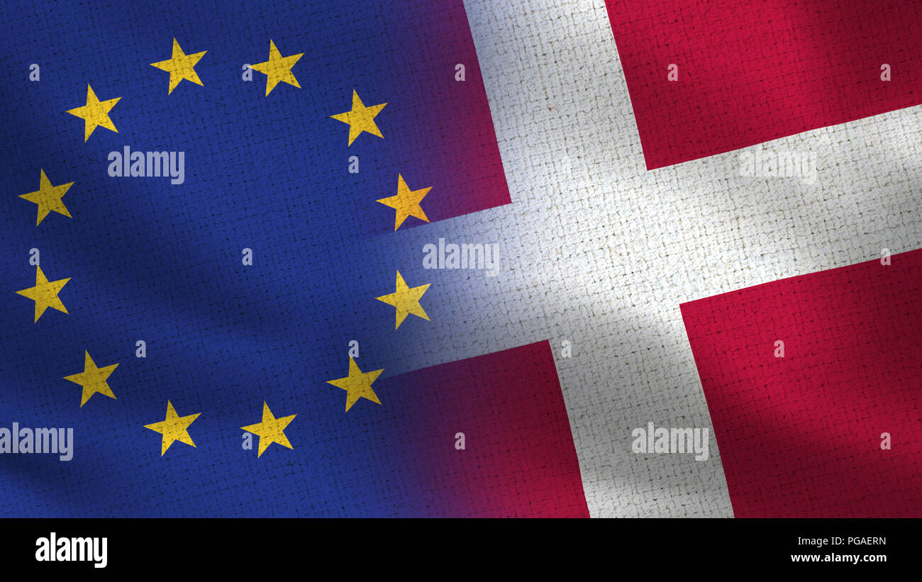 European Union and Denmark Flags - Two Flags Together - EU Stock Photo ...