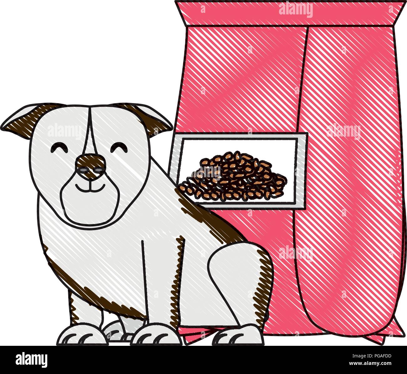 bulldog and dog food bag over white background, vector illustration ...