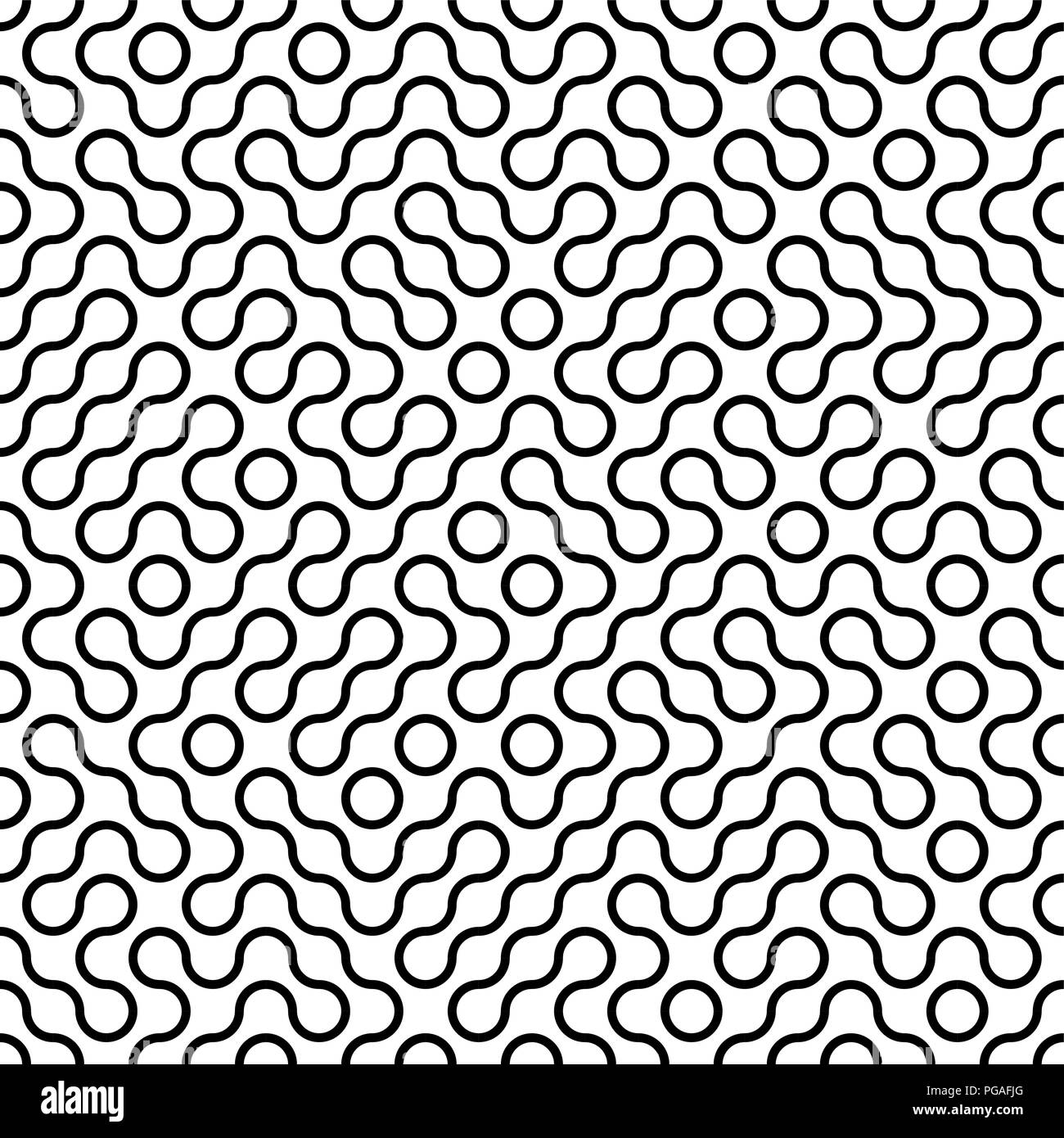 Seamless fractal halftone circles pattern. Truchet curved tiled background. Geometric irregular ...