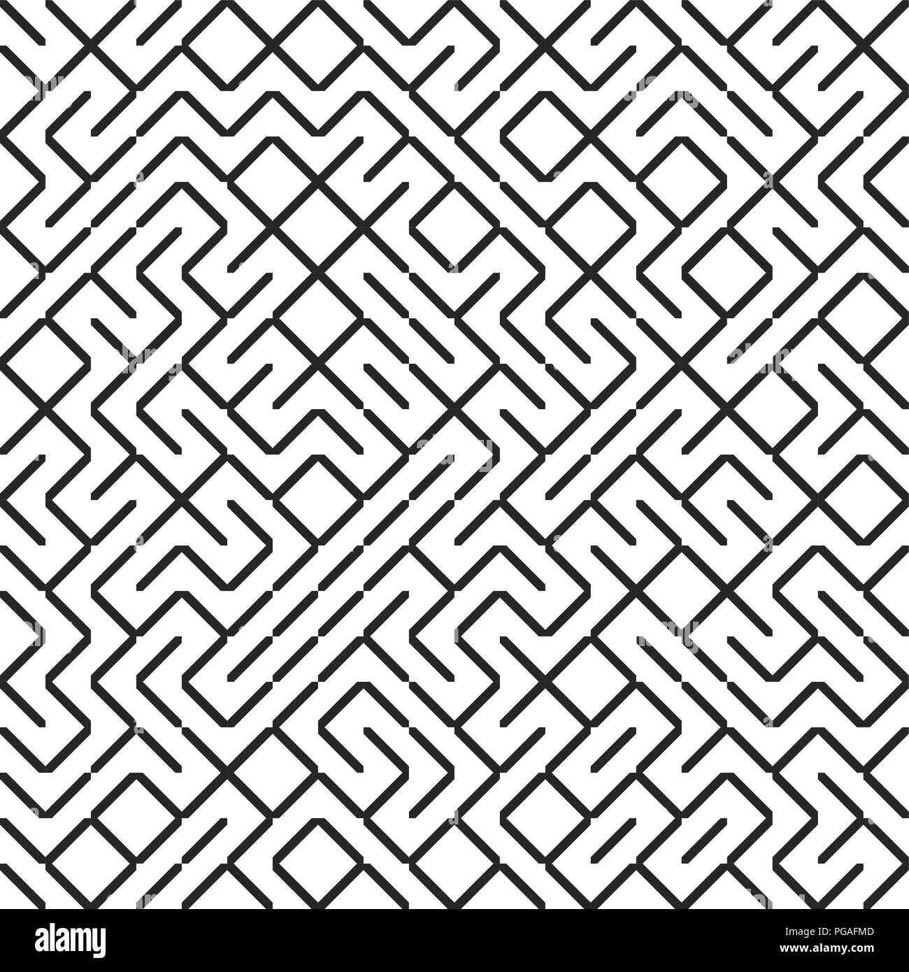Seamless fractal line maze pattern. Truchet tiled labyrinth background. Geometric irregular ...