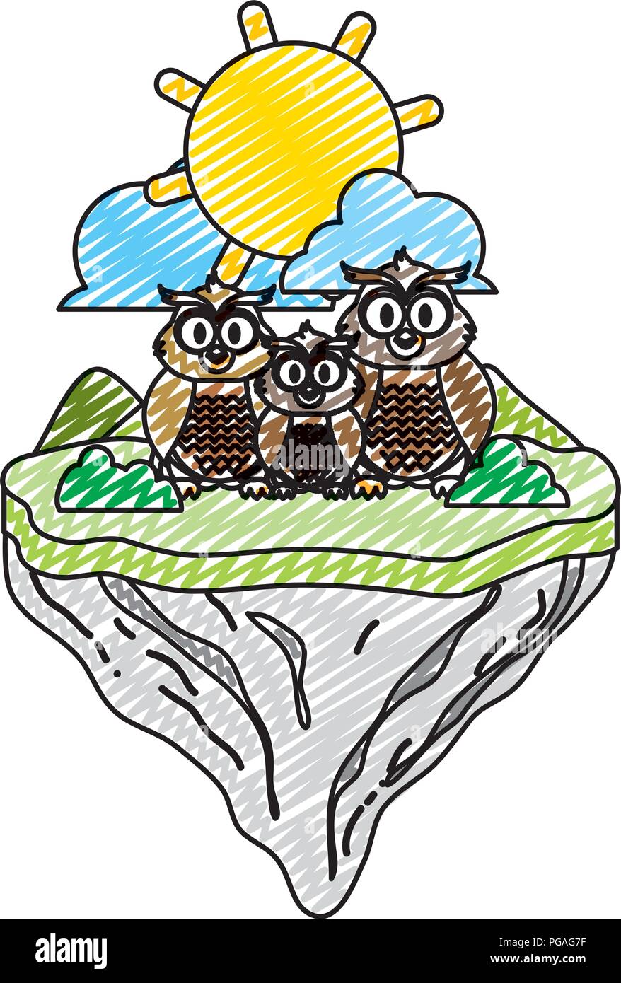 doodle family owl animal in float island Stock Vector Image & Art - Alamy
