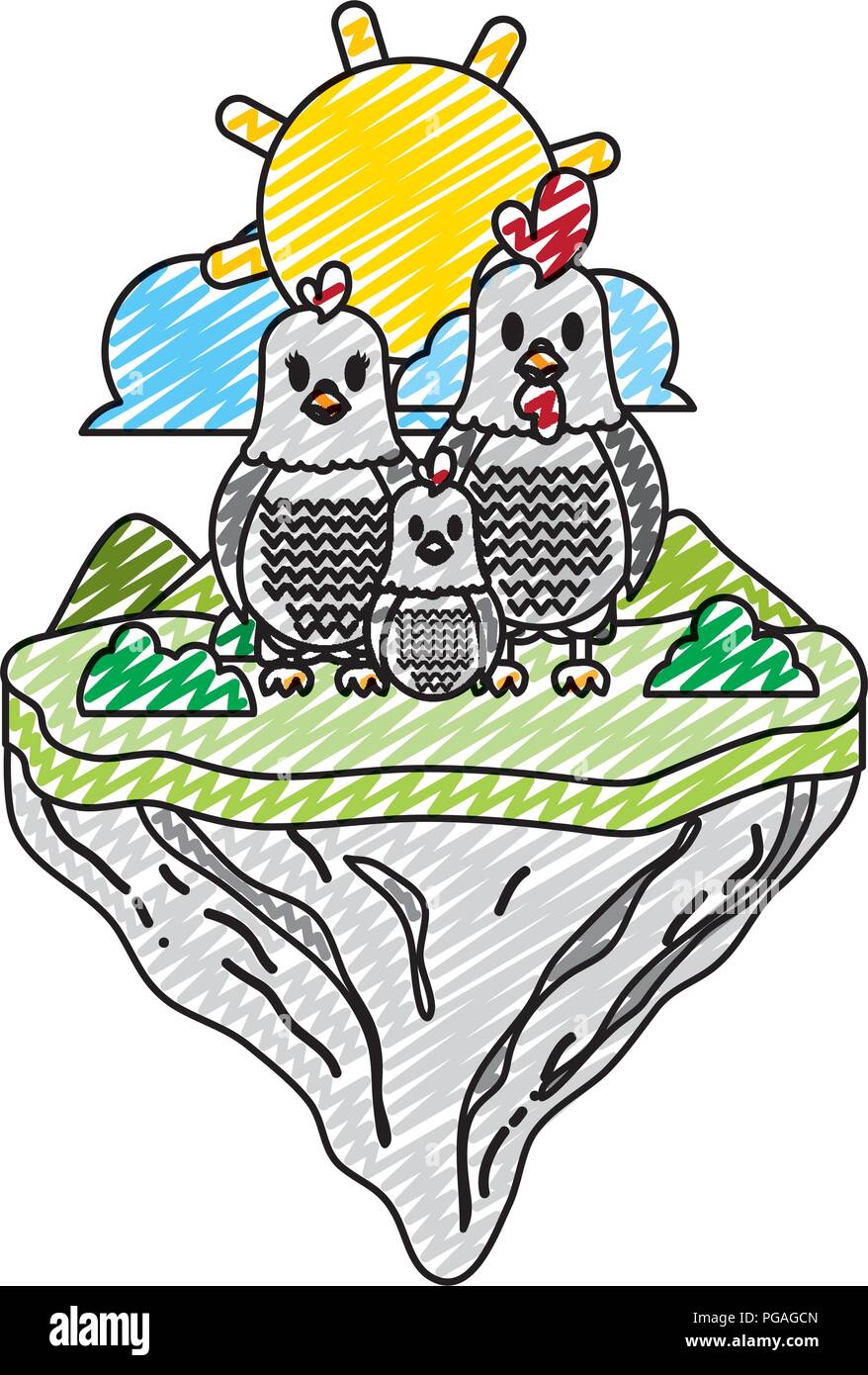 doodle family chicken animal in float island Stock Vector Image & Art ...