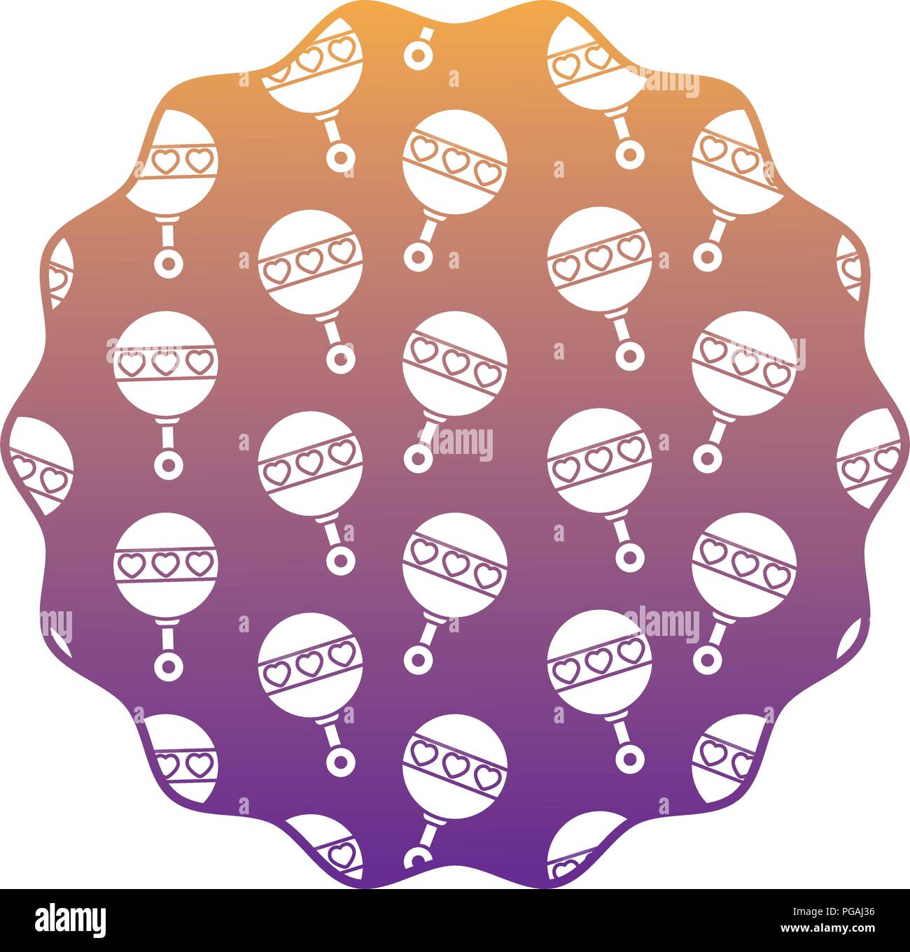 circular frame with rattle toy pattern over white background, colorful ...