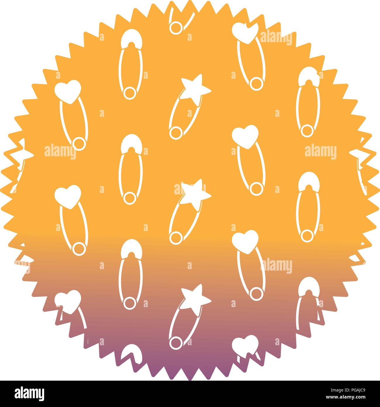 seal stamp with baby pins pattern over white background, colorful ...