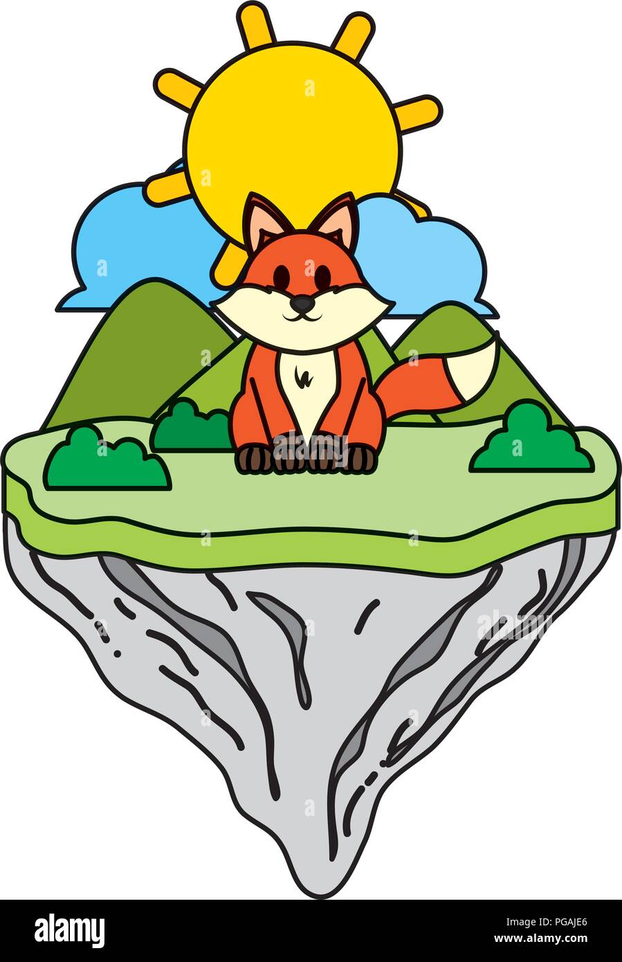 color cute fox animal in float island Stock Vector Image & Art - Alamy