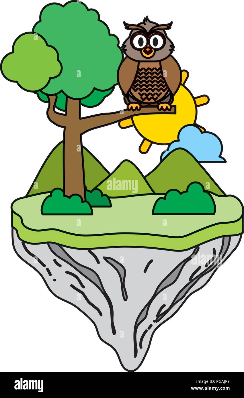 color cute owl animal in float island Stock Vector Image & Art - Alamy