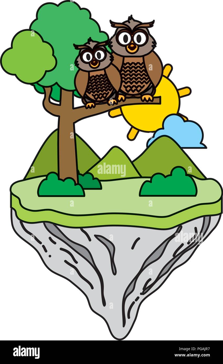 color couple owl animal in float island Stock Vector Image & Art - Alamy