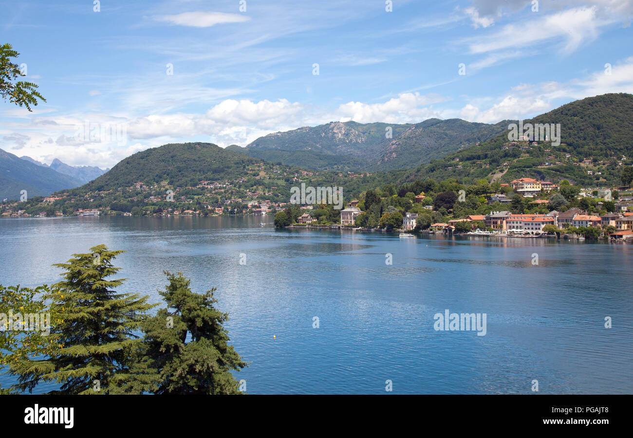 Partial view, eastern shore near Orta San Giulio, of Lake Orta, Italy ...