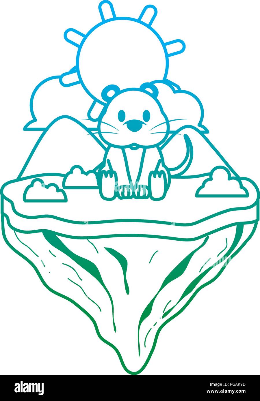 degraded line cute mouse animal in float island Stock Vector Image ...