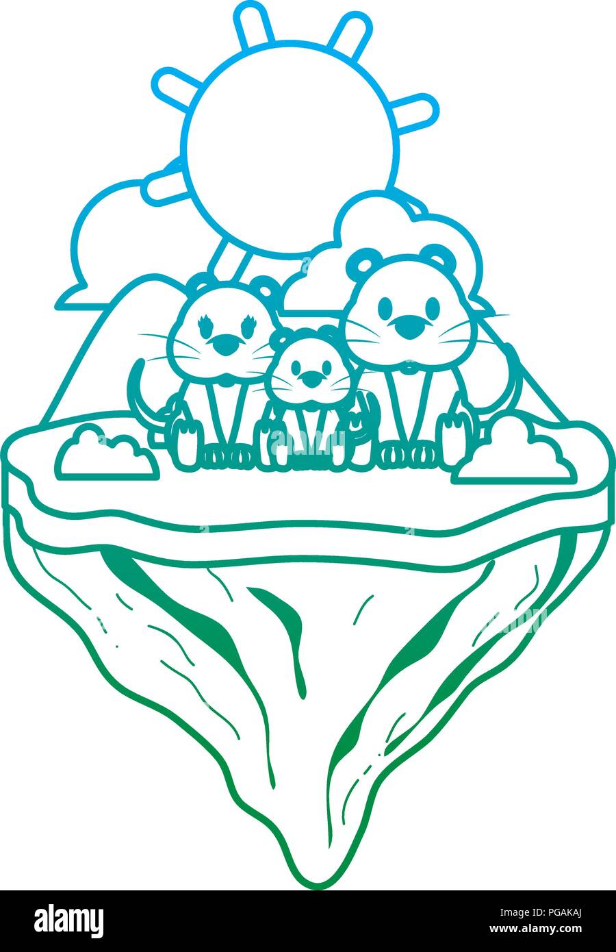 degraded line family mouse animal in float island Stock Vector Image ...