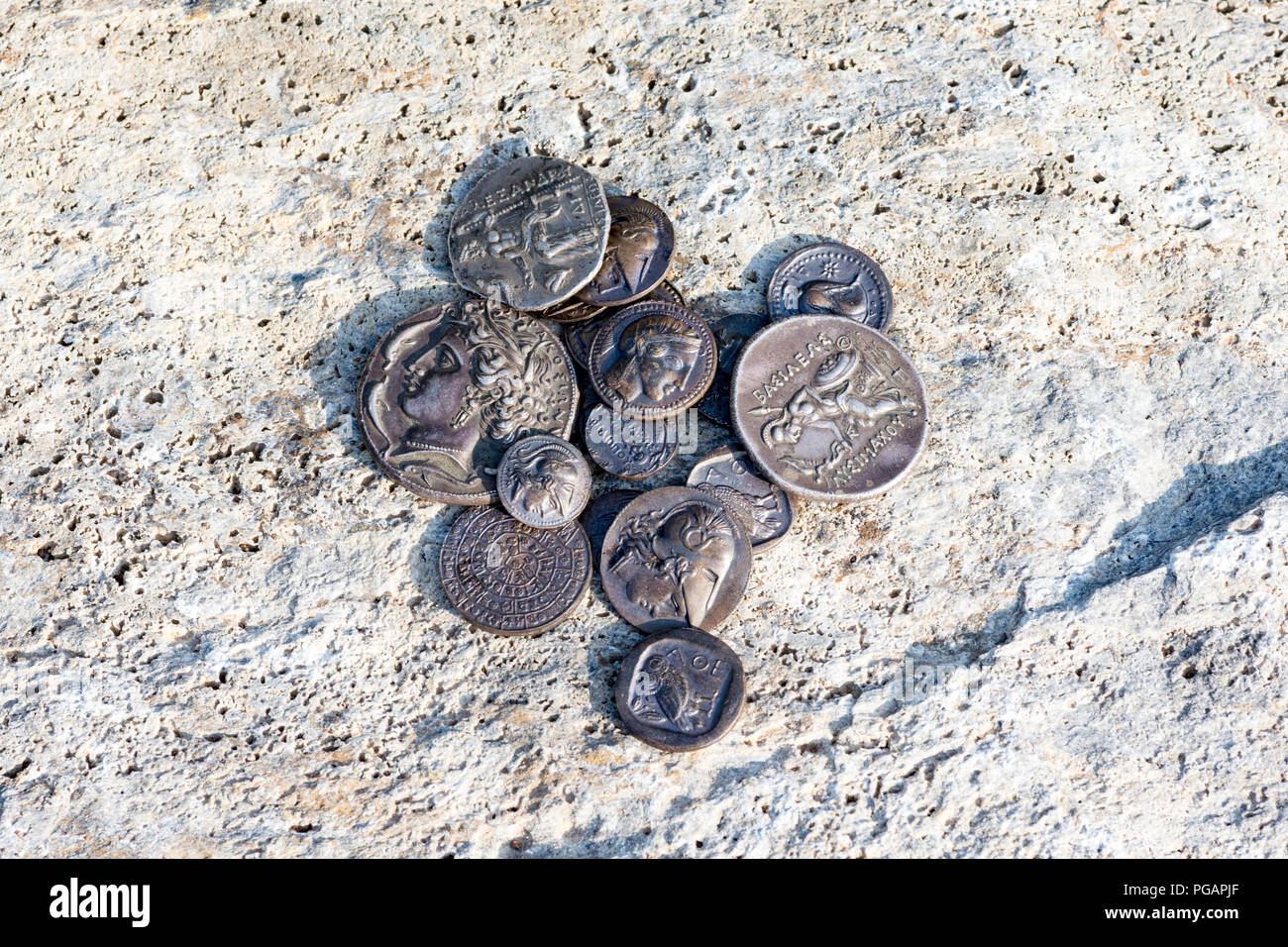 stack of Greek ancient coins, Athens, Greece Stock Photo - Alamy
