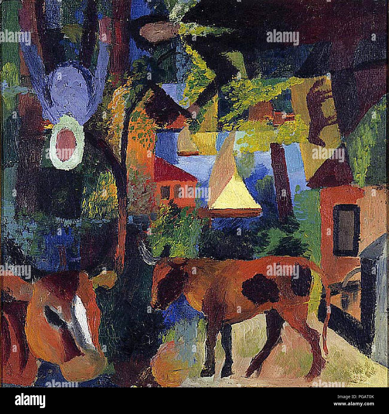 August Macke - Landscape with Cows Sailing Boat and Figures Stock Photo ...