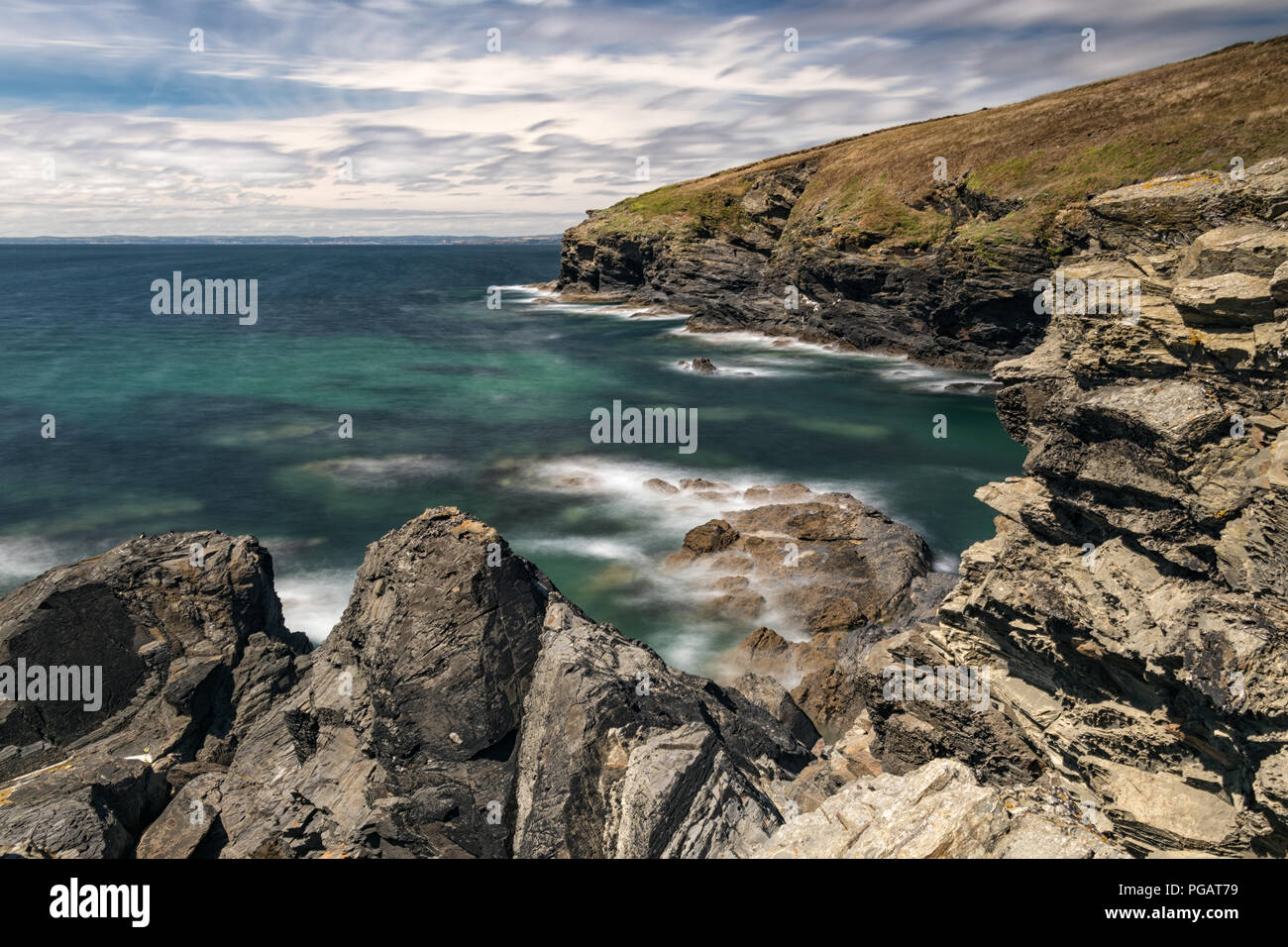Long Exposure Waves and Rocks, Lizard Peninsula, Cornwall Stock Photo ...