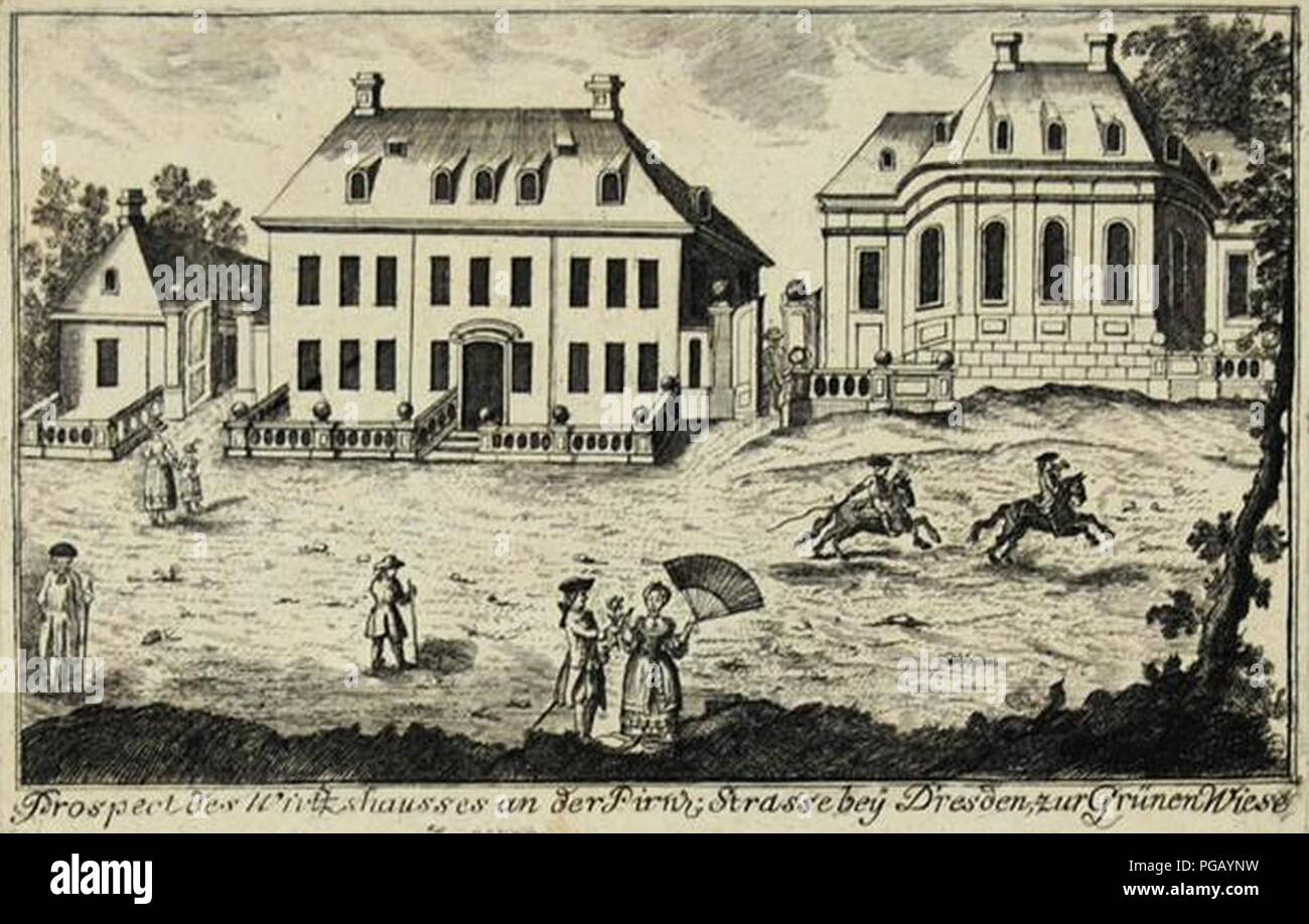 Ausflugslokal und Gasthof Zur Grünen Wiese in Gruna bei Dresden um 1770 ...