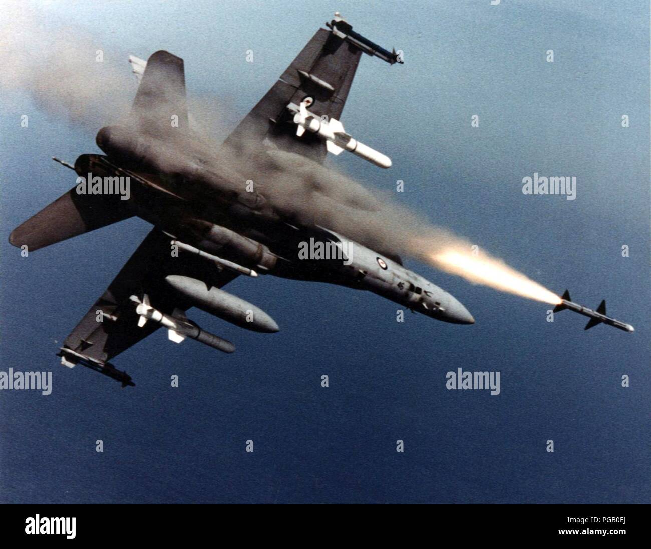 Australian F-18A Hornet launches Sparrow missile c1990 Stock Photo - Alamy