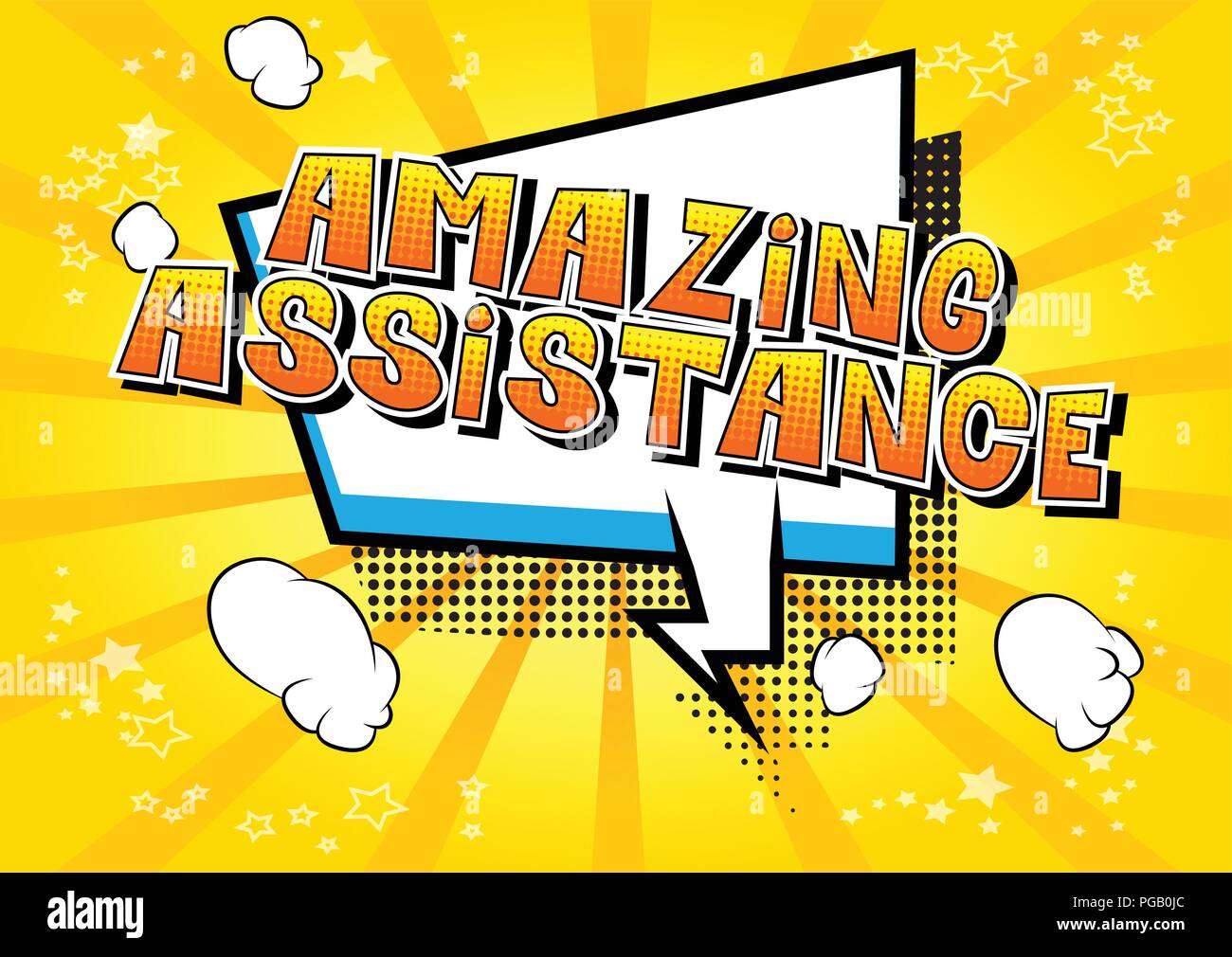 Amazing Assistance - Comic book style word on abstract background Stock ...