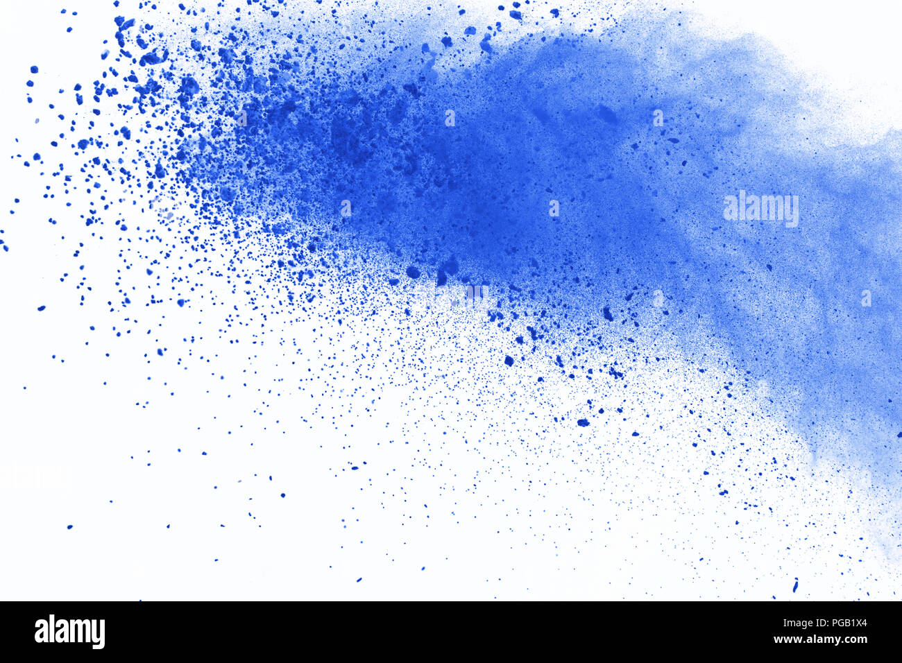 Blue powder explosion on white background. Colored cloud. Color dust ...