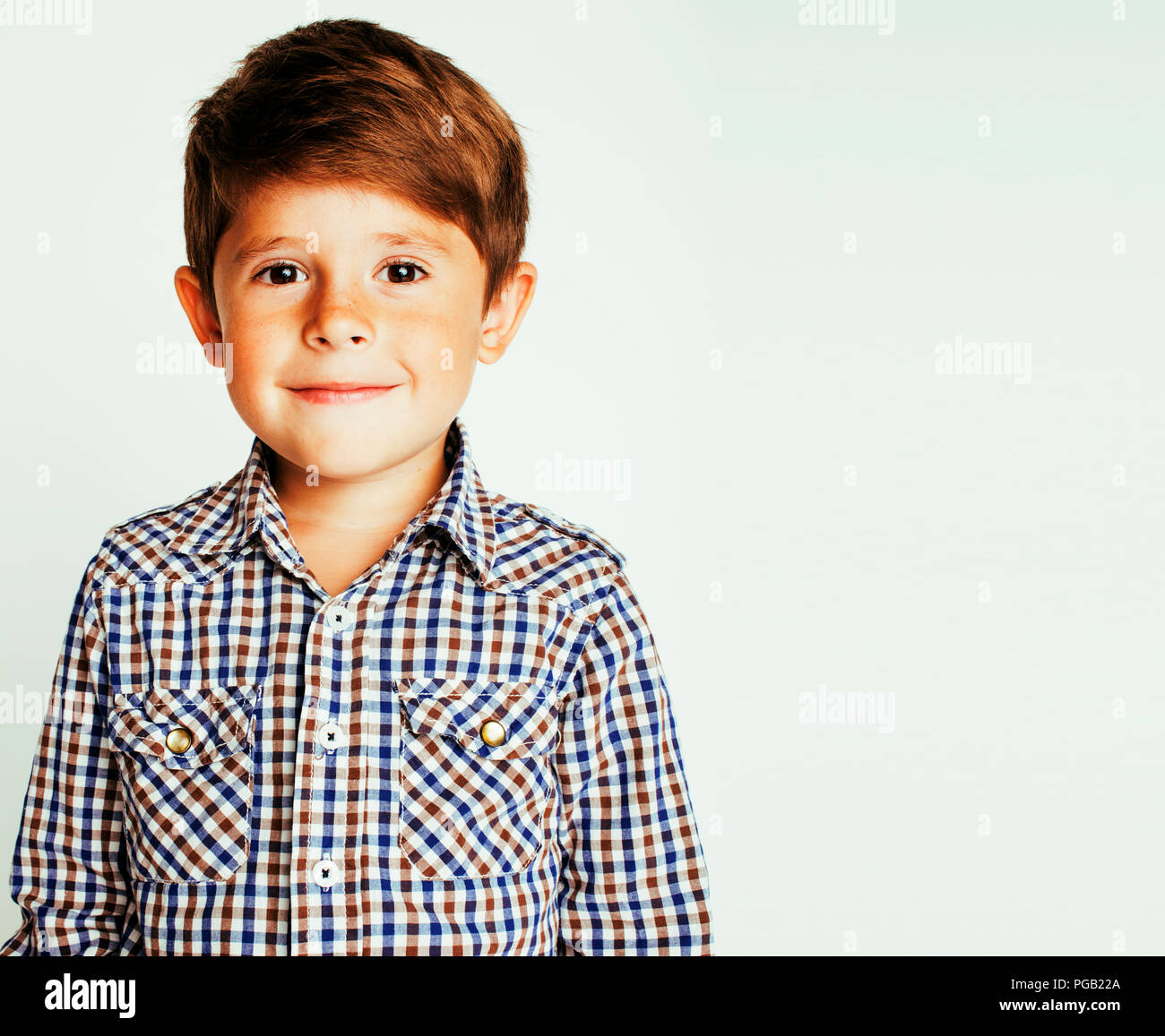 little cute real boy on white background gesture smiling close u Stock ...