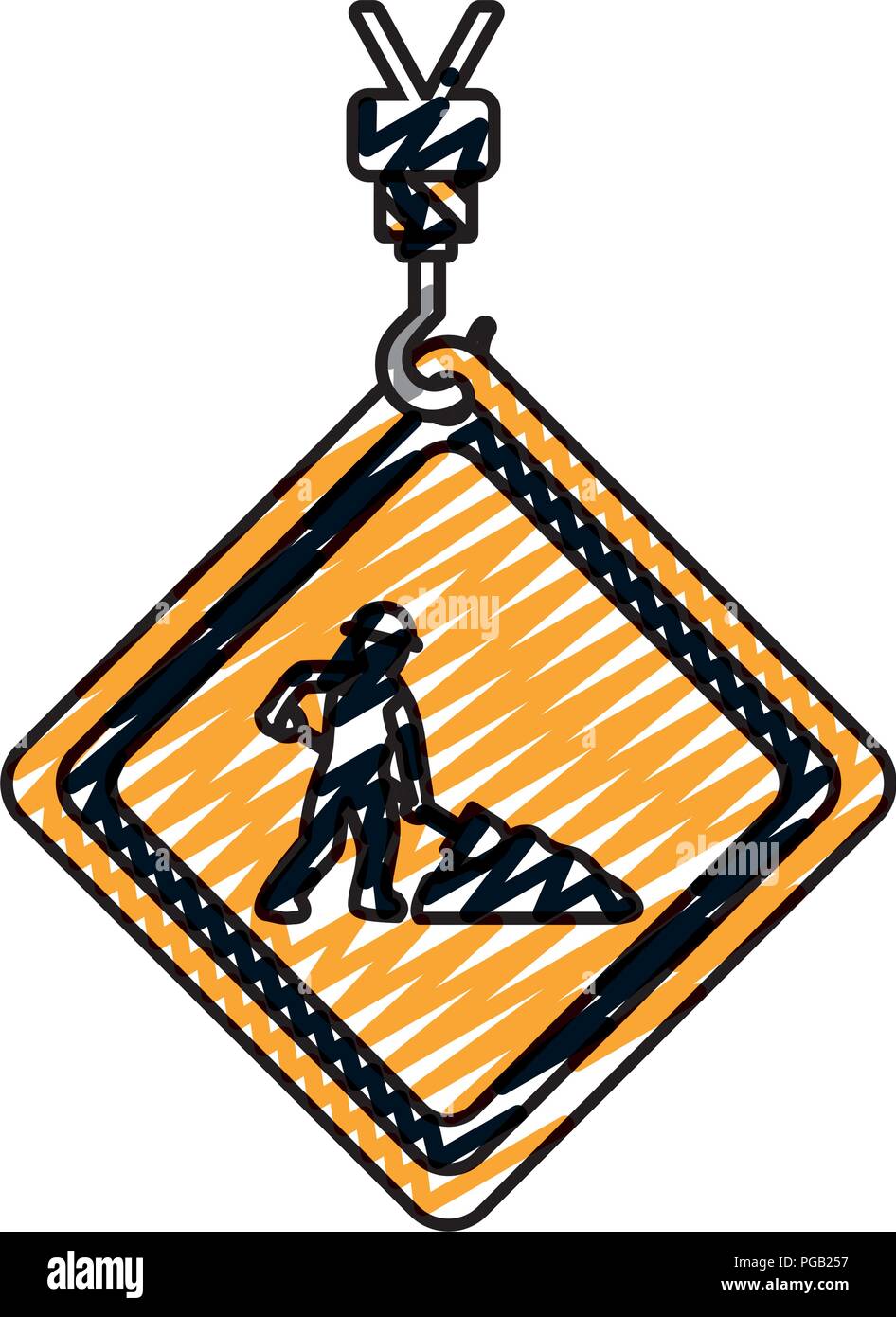 doodle caution diamond emblem with laborer and shovel Stock Vector ...