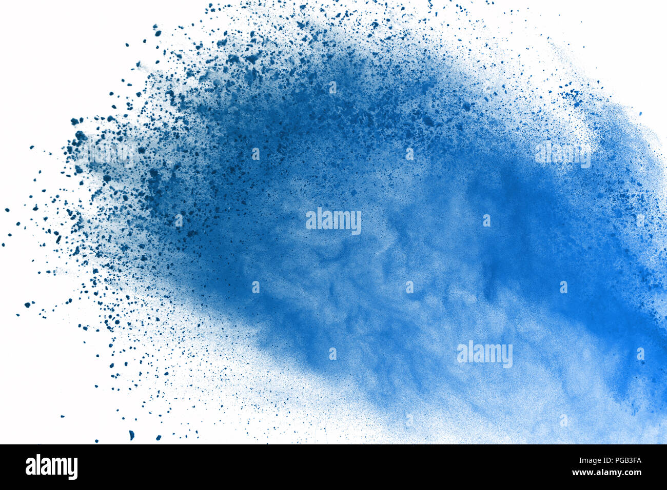 Blue powder explosion on white background. Colored cloud. Color dust ...