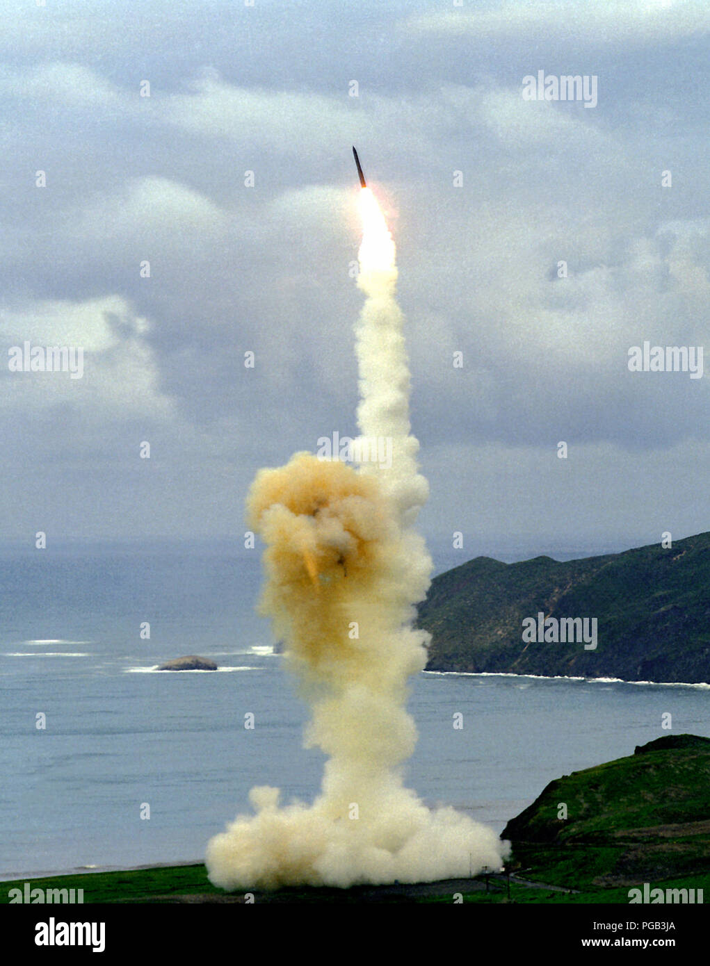 A Minuteman III missile takes off from Launch Facility 26 Stock Photo ...