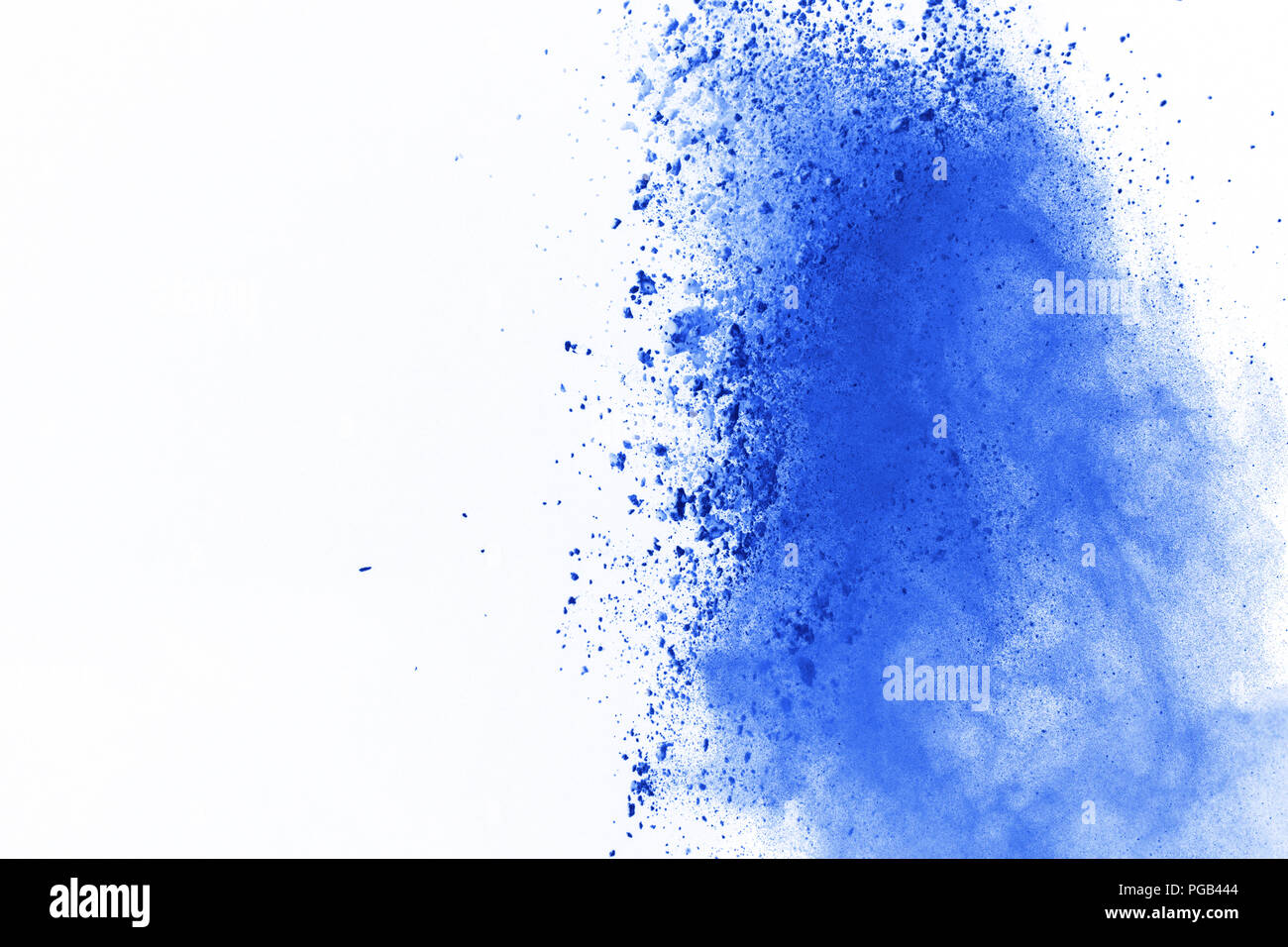 Blue powder explosion on white background. Colored cloud. Color dust ...