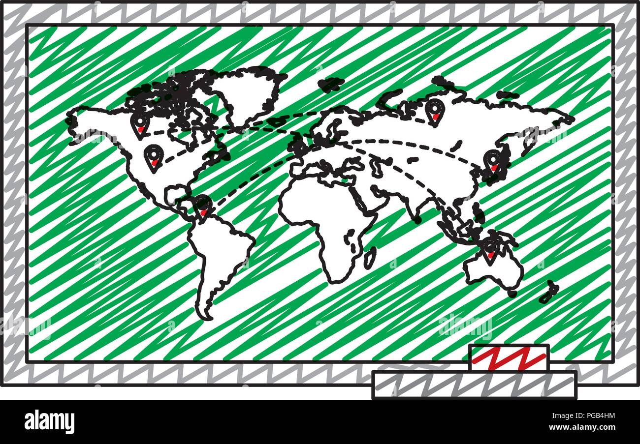 doodle global map with locations symbols destinations Stock Vector ...