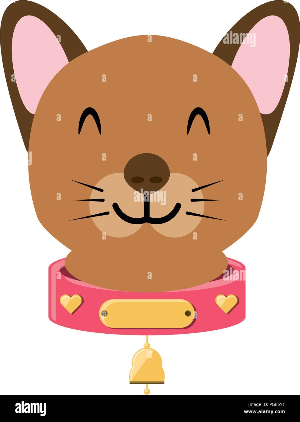 cute cat with collar and bell hanging over white background, colorful ...