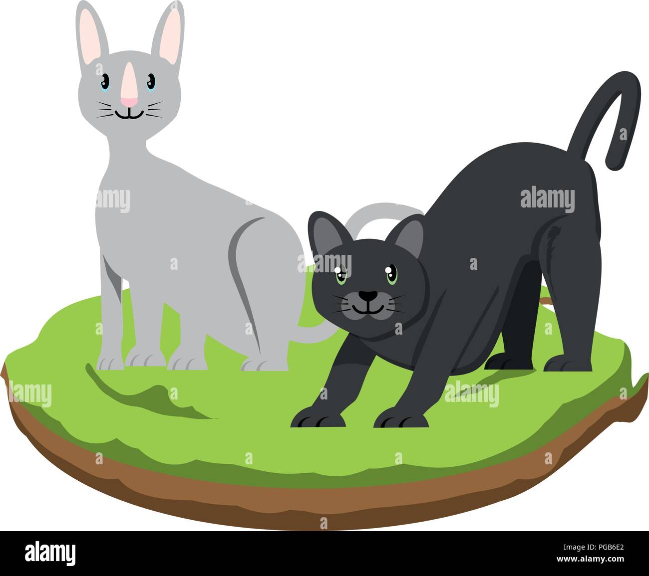 cute cats on the grass over white background, vector illustration Stock ...
