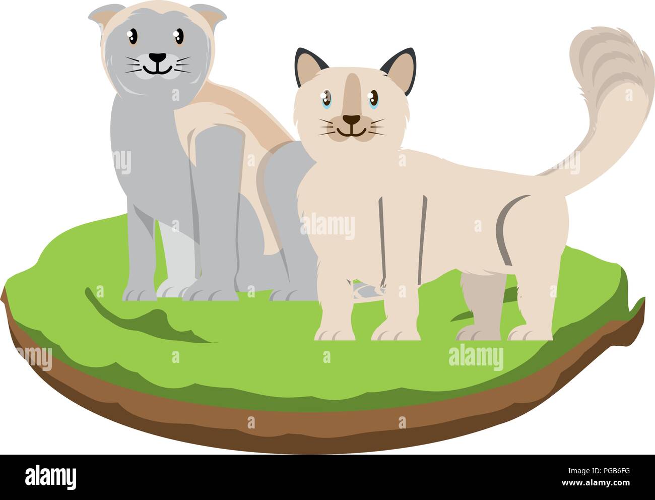 cute cats on the grass over white background, vector illustration Stock ...