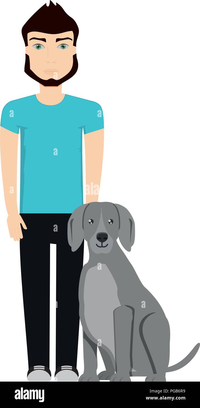 cute dog and man standing over white background, vector illustration ...