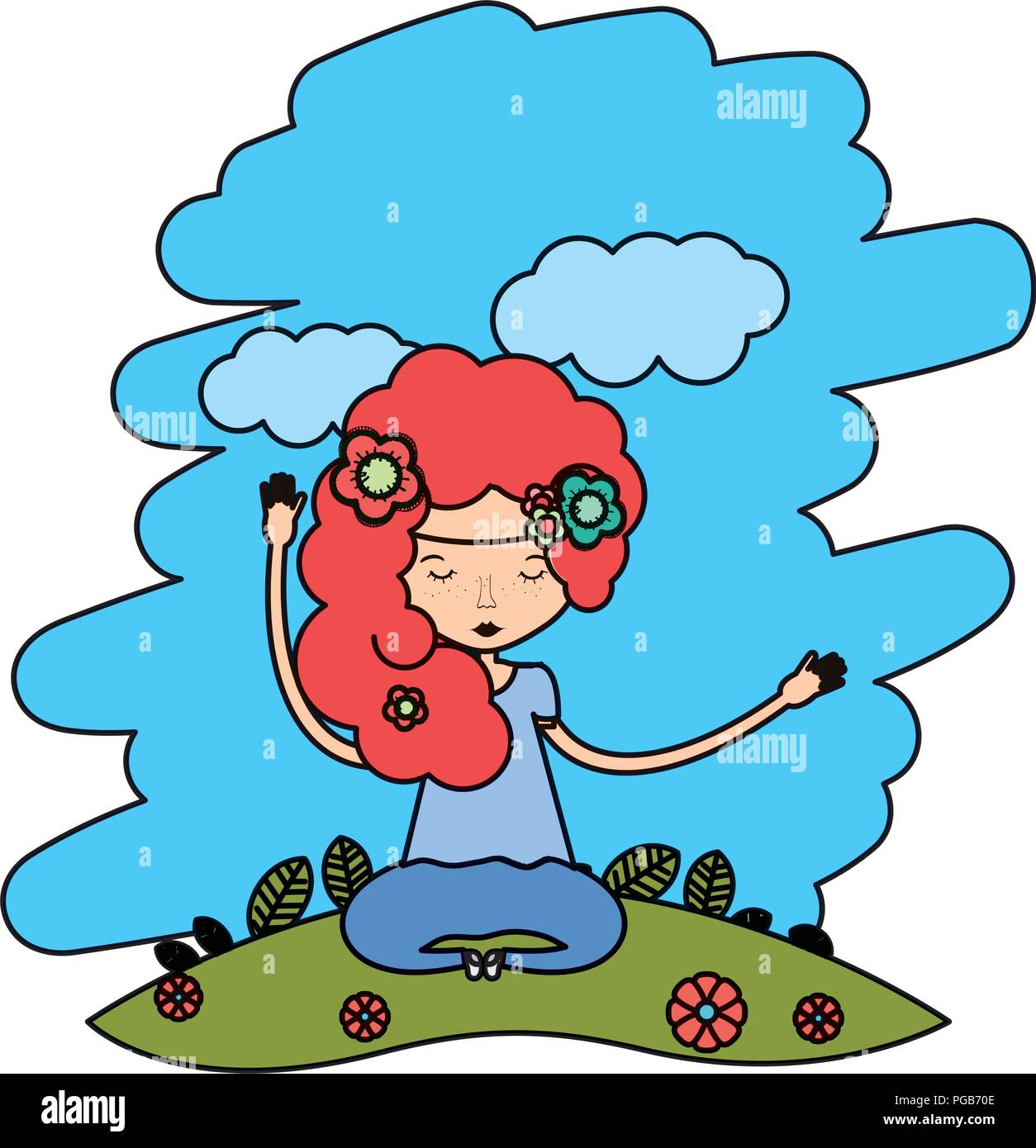 color hippie woman relax meditation in the landscape Stock Vector Image ...