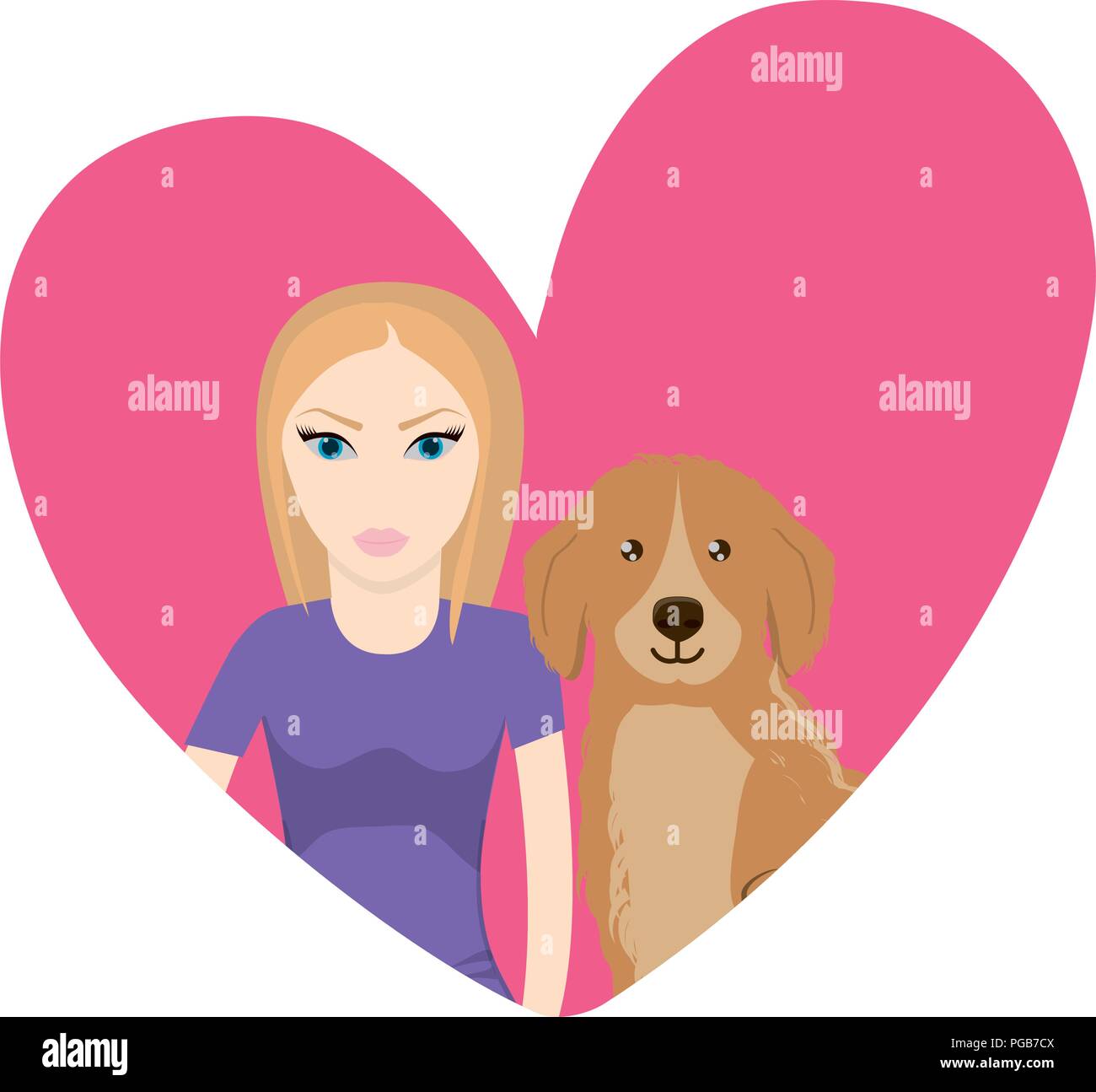 heart with cute labrador dog and woman over white background, vector ...