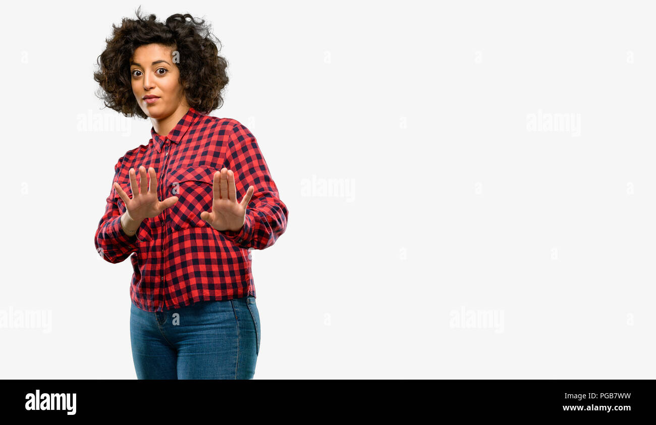 Woman annoyed making stop sign hi-res stock photography and images - Alamy