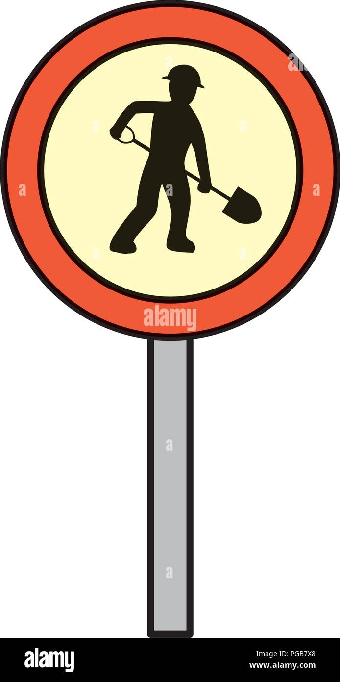 color circle caution emblem and laborer with shovel Stock Vector Image ...