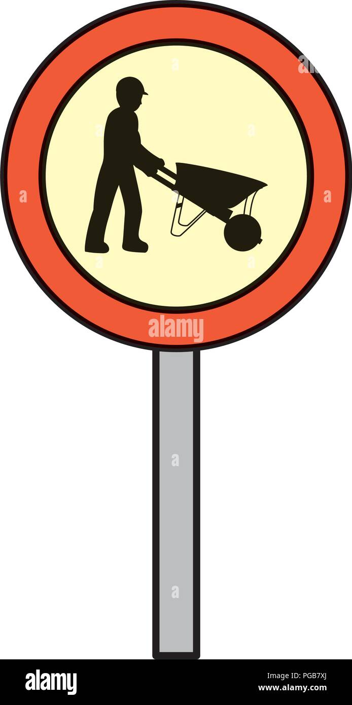 color circle caution emblem and laborer with wheelbarrow Stock Vector ...